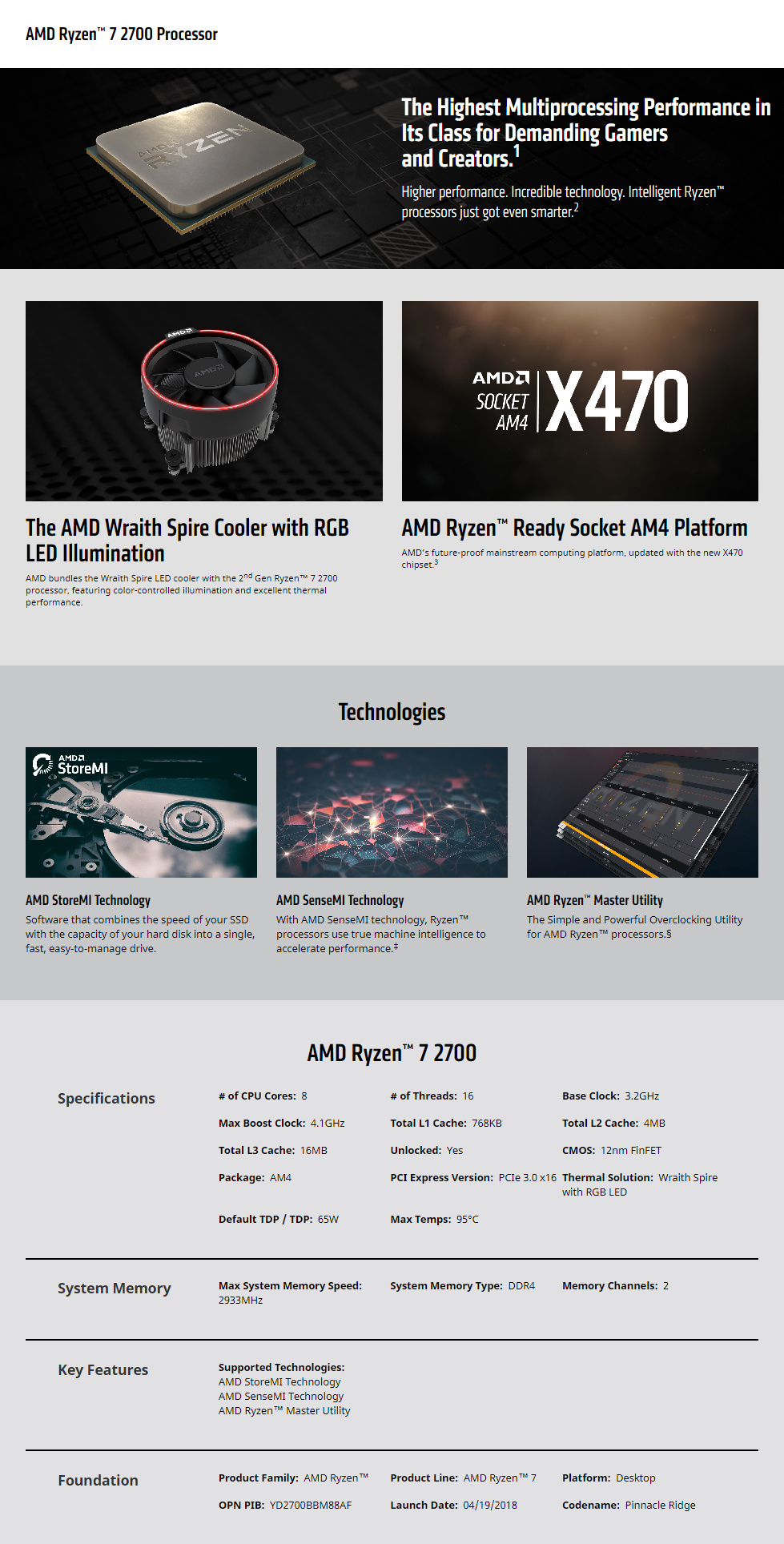 Protsessor AMD AMD Ryzen 7 2700 MAX 4.1GHz 16MB w/Wraith Max Cooler, 3 ...